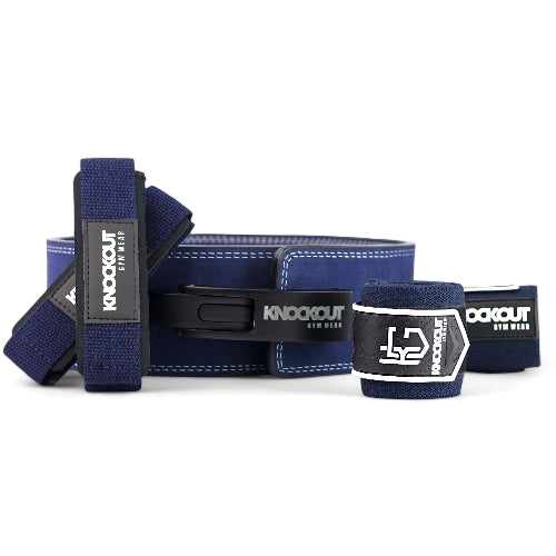 10MM Blue Power Kit - Knockout Gymwear Belt, Wraps & Straps