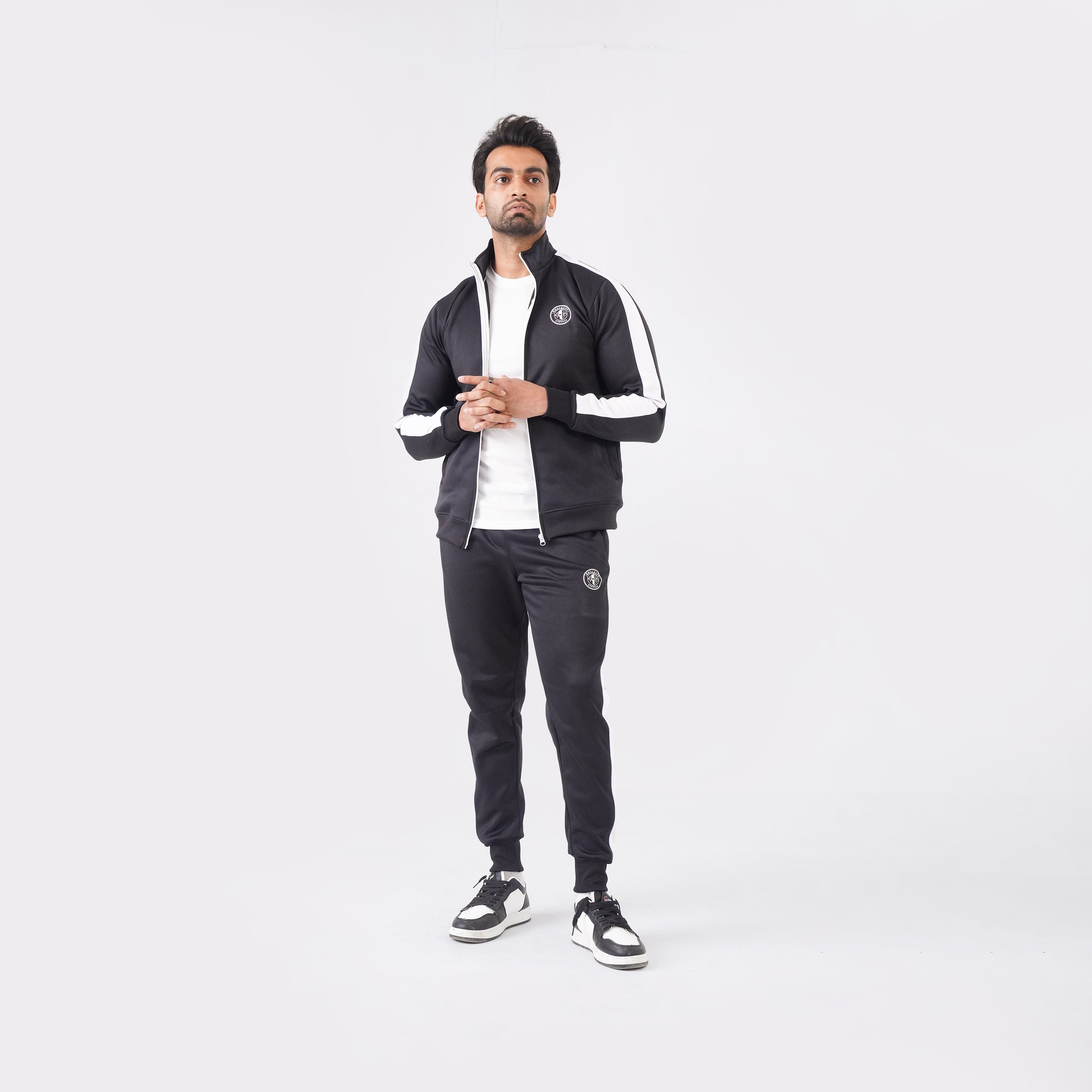 Men’s Athletic Black Tracksuit - Sleek Fit with Side Stripes