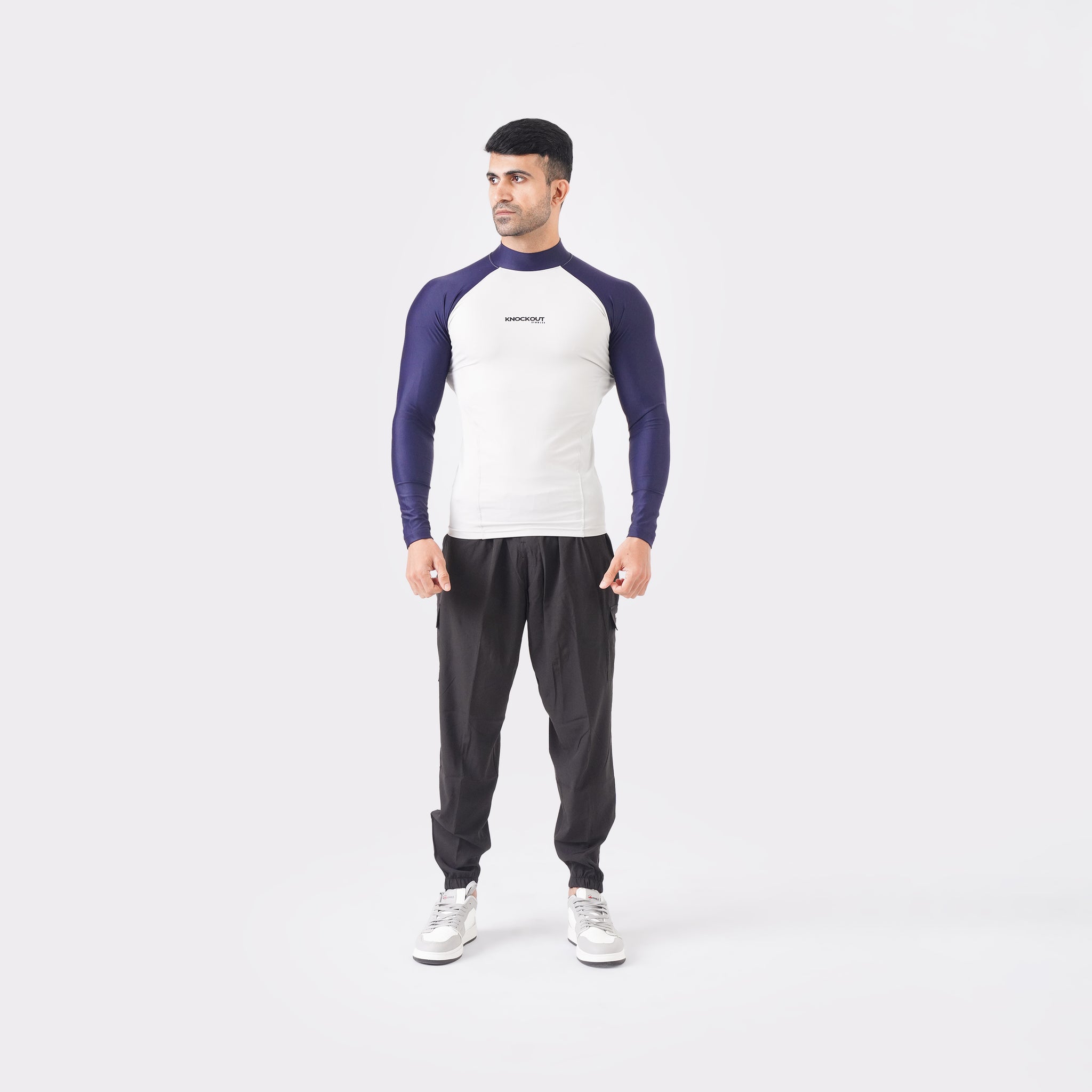 High Neck Compression Shirt - Stone & Blue