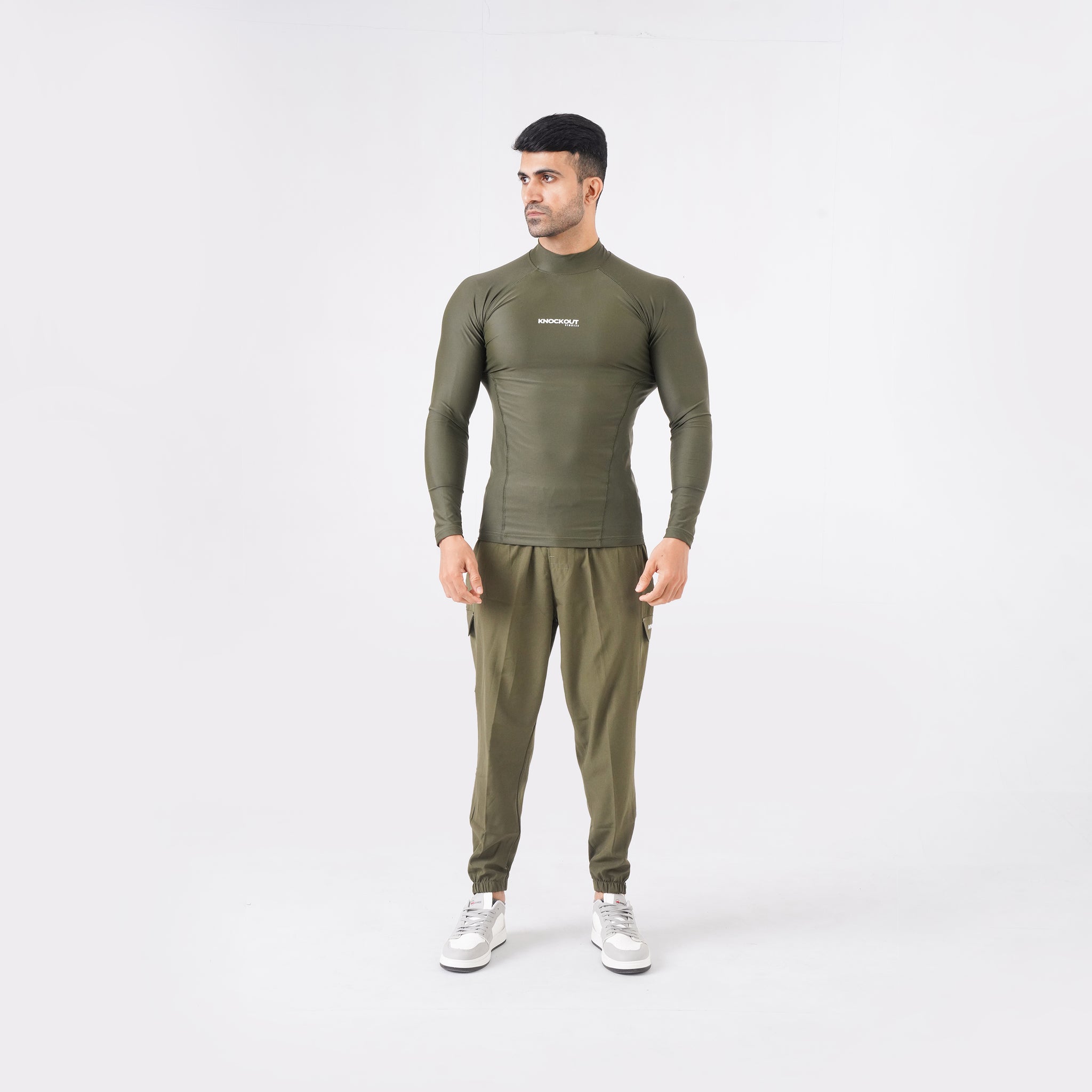 Green High Neck Compression Long Sleeve - Knockout Gymwear