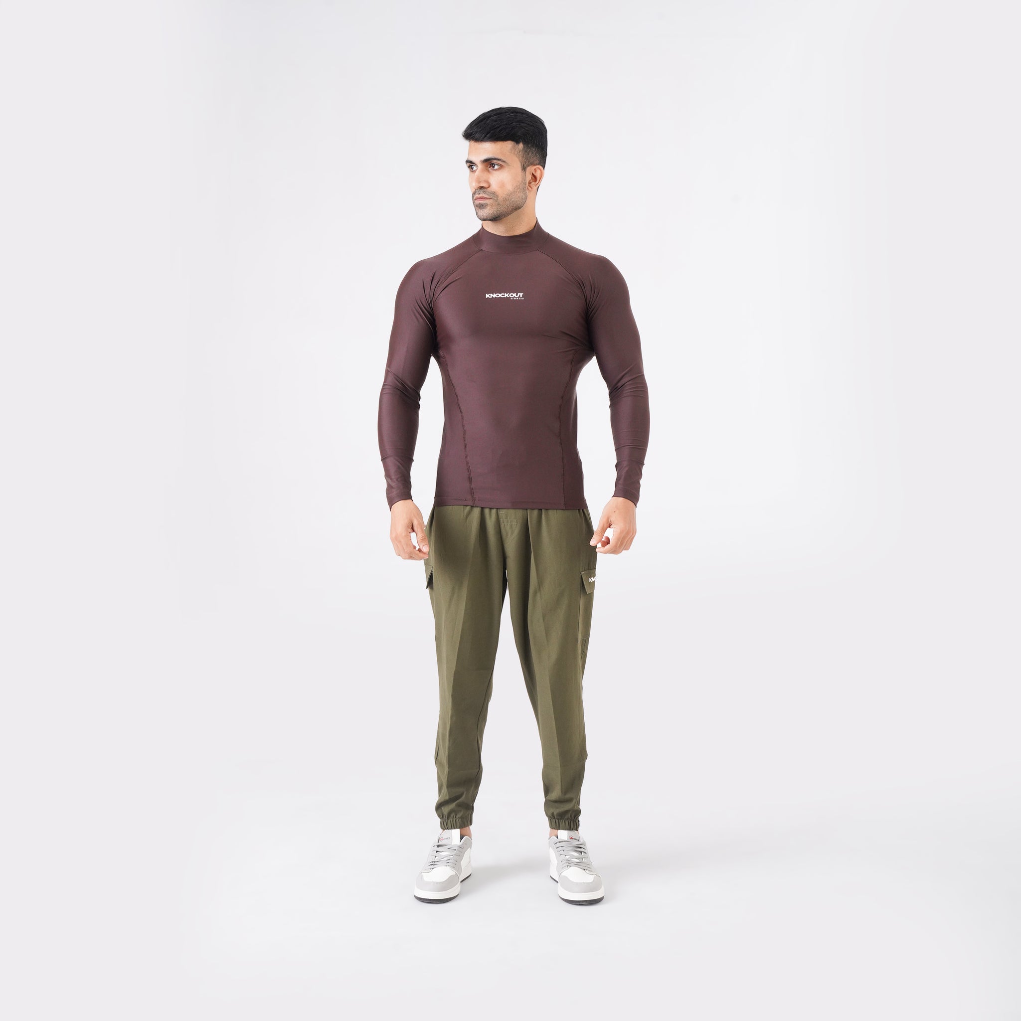 Chocolate High Neck Compression Shirt - Knockout Gymwear