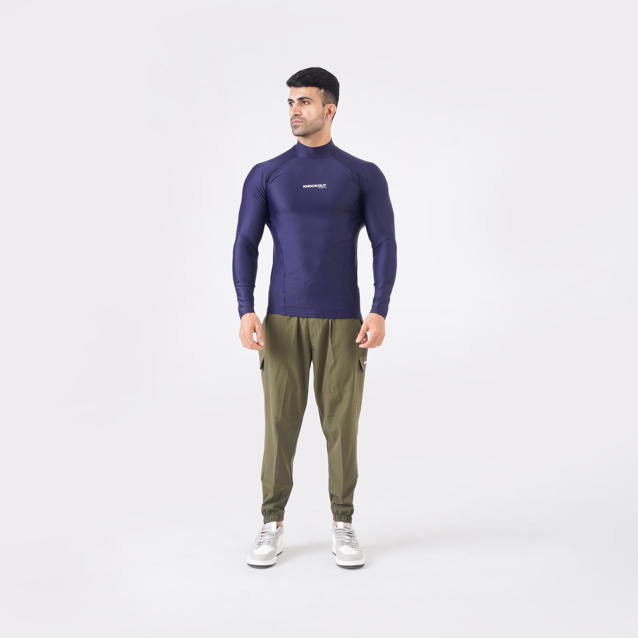 Navy Blue High Neck Compression Long Sleeve - Knockout