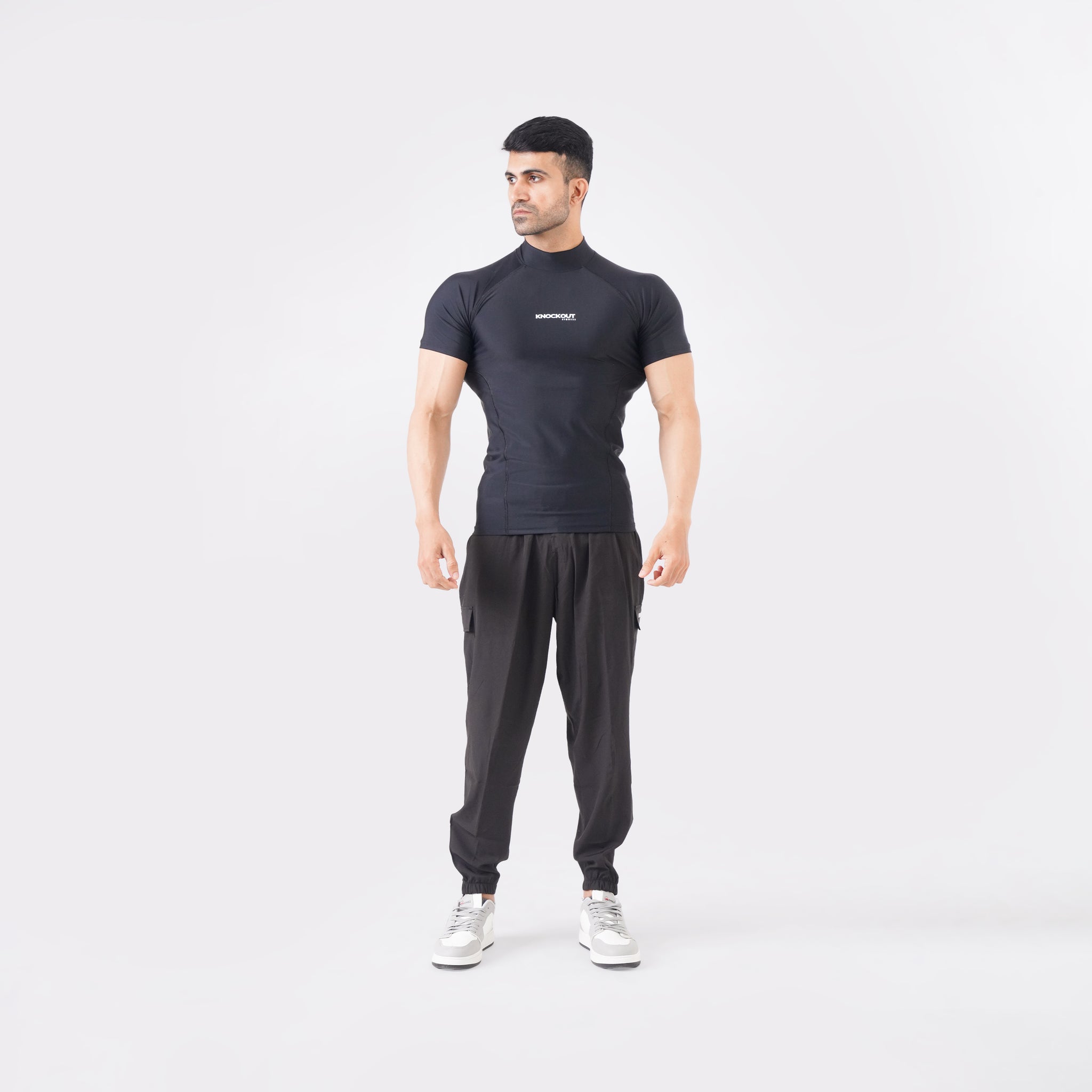 Black High Neck Compression T-Shirt - Knockout Gymwear