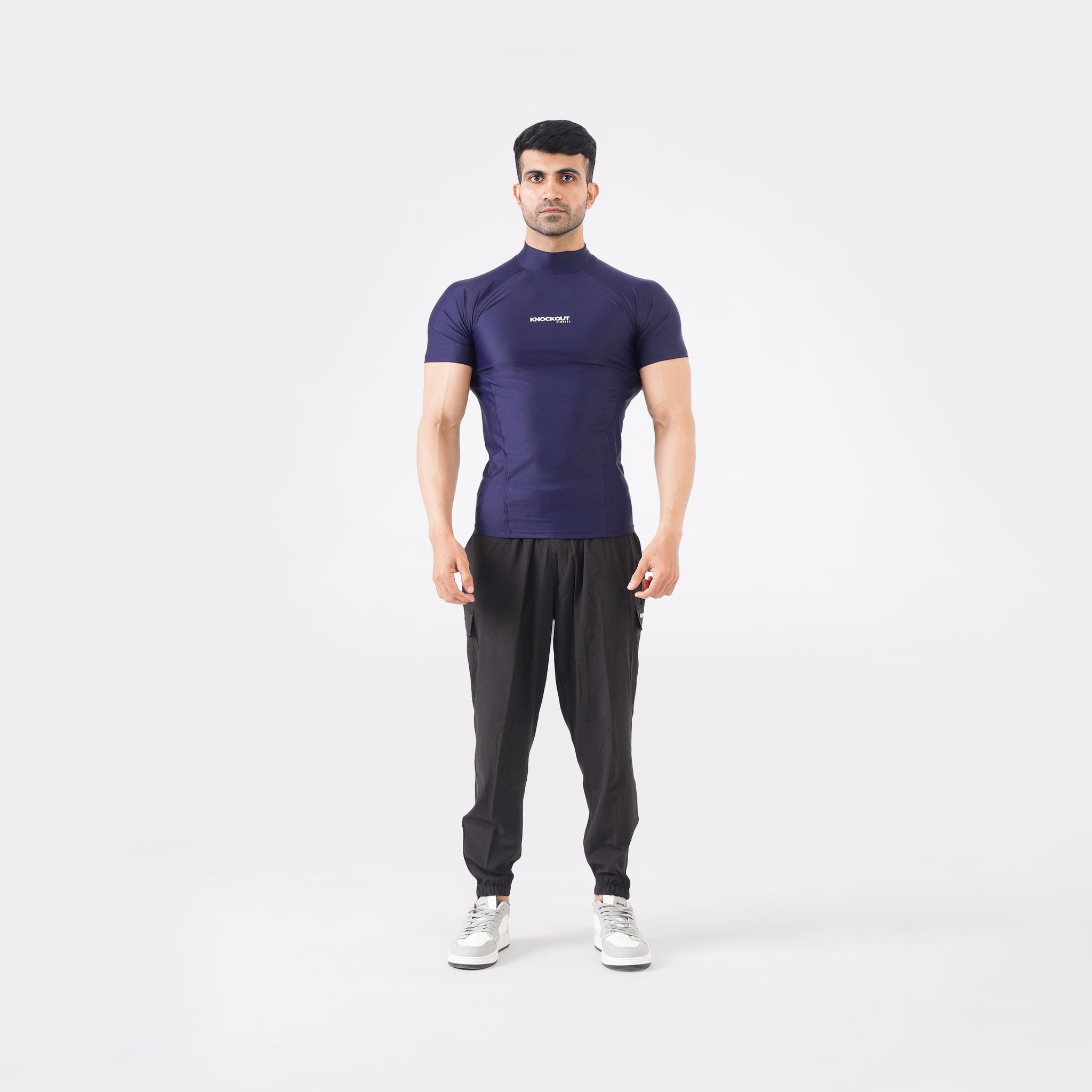 High Neck Compression T-Shirt Navy - Knockout Gymwear