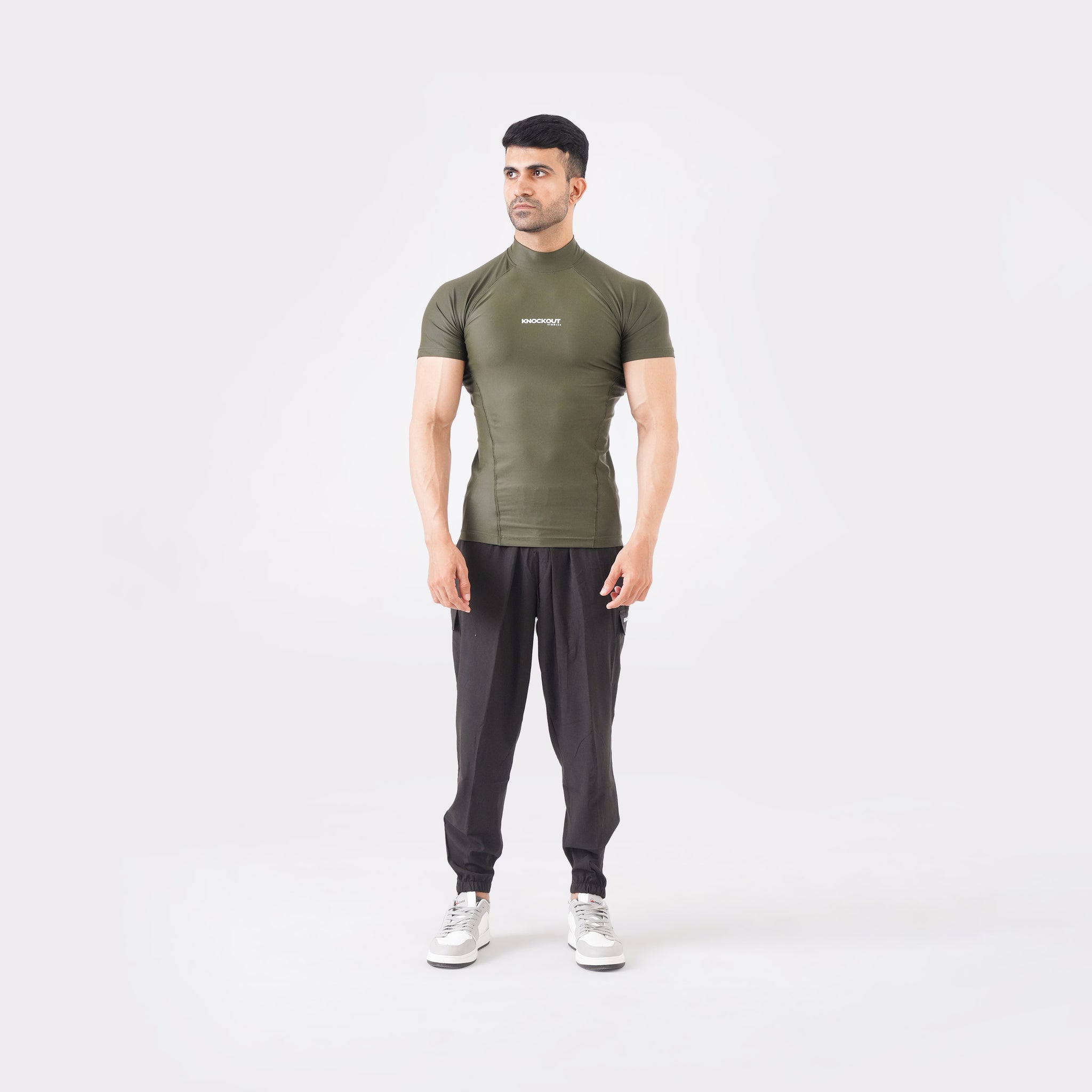 High Neck Compression T-Shirt Green - Knockout Gymwear