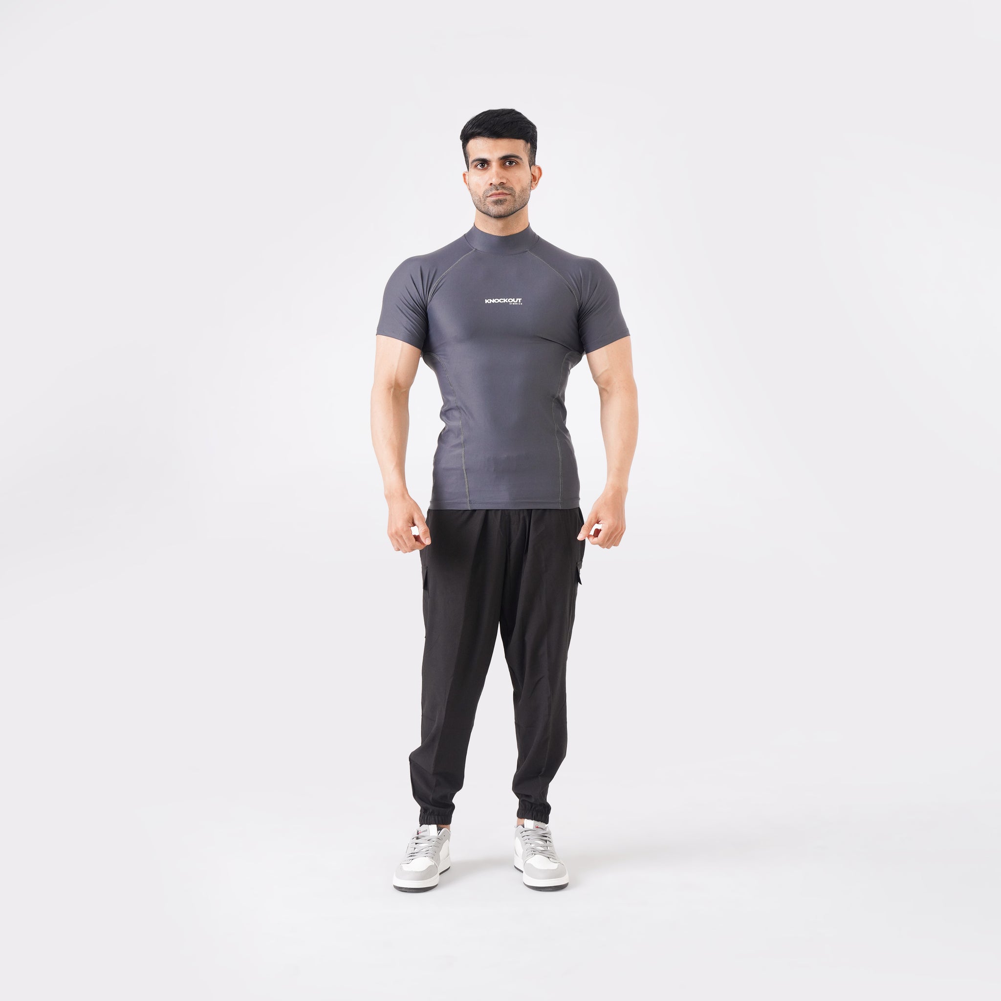 High Neck Compression T-Shirt Gray - Knockout Gymwear