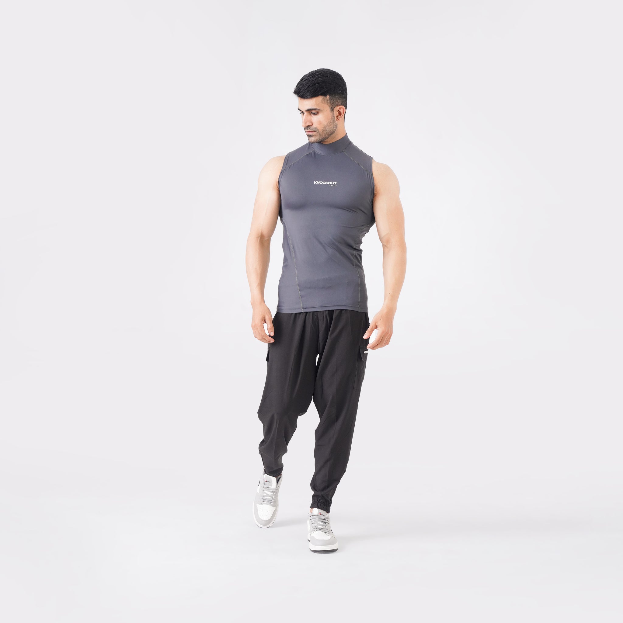 Gray Compression Sleeveless - High Neck Muscle Fit